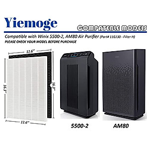 Yiemoge 116130 Replacement filter H: Compatible with winix 5500-2 Air Purifier - 2pack TURE HPEA filters + 2pack Activated Carbon Filters