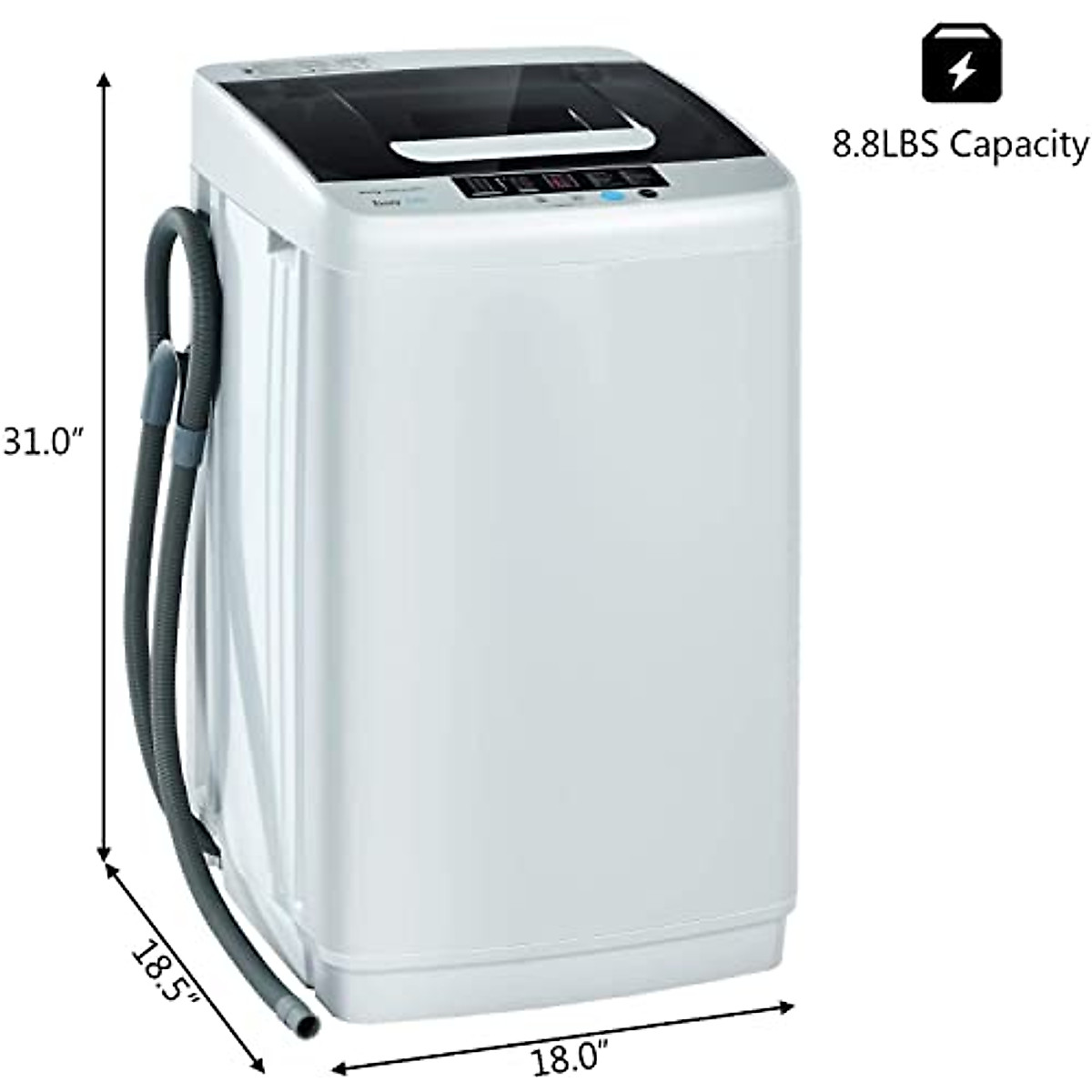 FUTADA Full Automatic Washing Machine, 2 in 1 Portable Laundry Washer, 8.8 Lbs Washer & Dryer Combo w/Built-in Barrel Light, LED Display, Energy Saving Top Load Washer for Camping, Apartment, Dorm