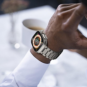 Fullife - Ultra Look - 2 in 1 Compatible with Waterproof Apple Watch Case 44mm Series 6 5 4 SE with Tempered Glass Screen Protector, iWatch 360 Protective Hard PC Bumper for Men Women, 44mm Titanium