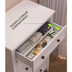 HAIOOU 5 Drawer Dresser for Bedroom, Large Storage Chest of Drawers Vertical Wooden Dresser Organizer with Power Outlets, Hidden Drawer Compartment for Living Room, Entryway - Modern White