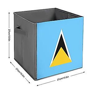 Saint Lucia Flag PU Leather Collapsible Storage Bins Canvas Cube Organizer Basket with Handles