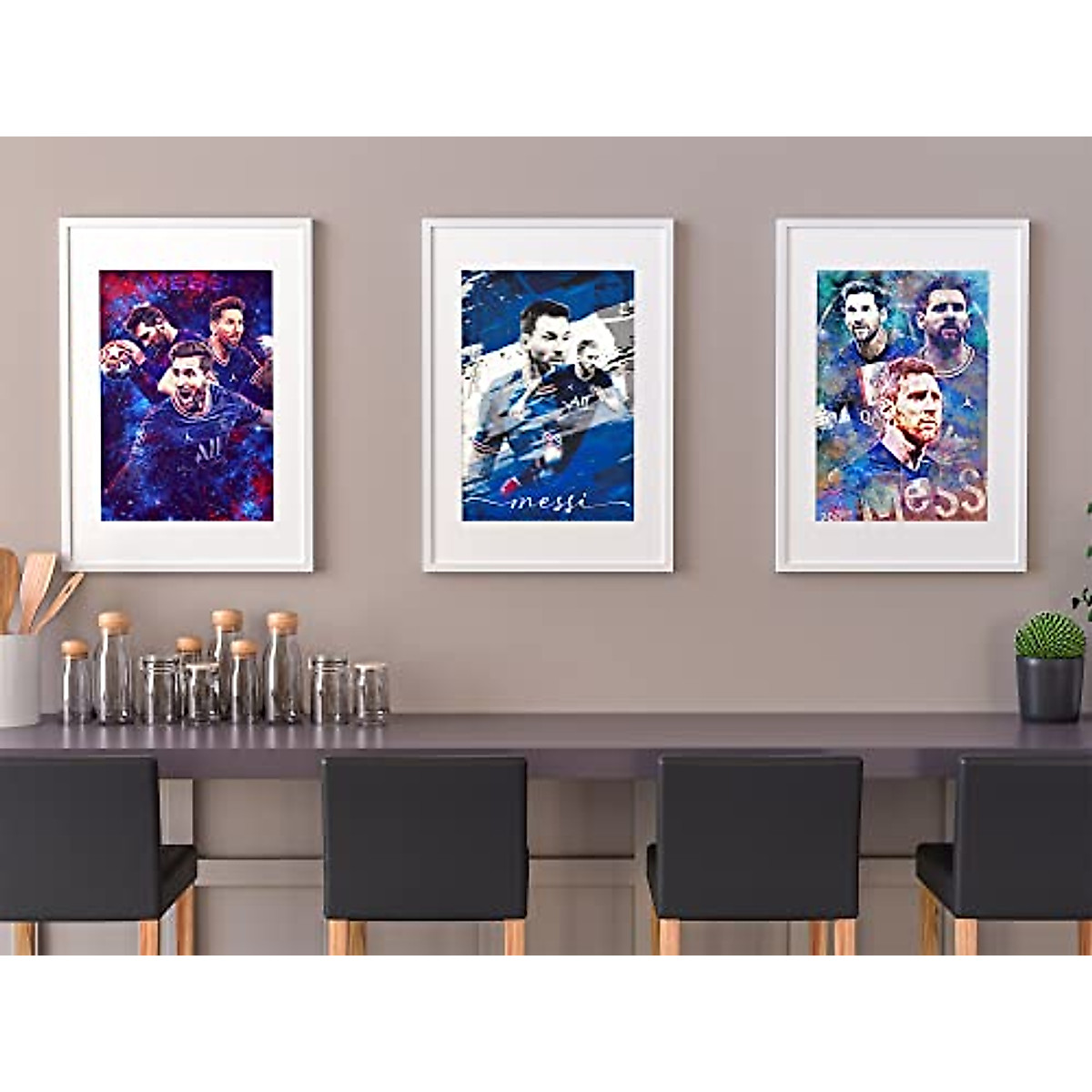 Famous Football Superstar Messi Set of 3 Poster Prints Wall Decor Bedroom for Living Room Sport Room Gift for Fan Football Size 11.7x16.5 inch UNFRAME
