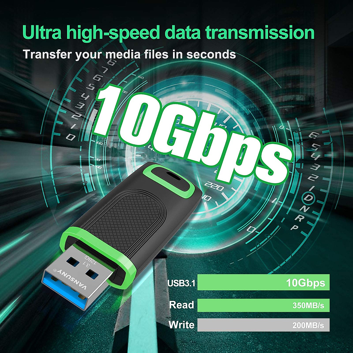 Vansuny 128GB USB 3.1 Flash Drive - 350MB/s, Super Speed Solid State USB Drive USB3.1 Gen 2 Thumb Drive USB Memory Stick Thumb Drive Jump Drive Pendrive