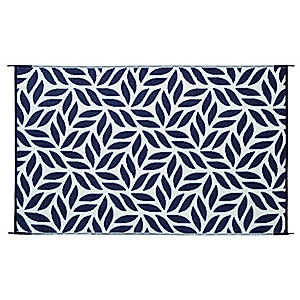 Stylish Camping 255081 5-feet by 8-feet Reversible Mat, Plastic Straw Rug, Large Floor Mat for Outdoors, RV, Patio, Backyard, Picnic, Beach, Camping - Leaf Mat (Black/Beige)