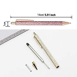 4pcs Glitter Metal Retractable Ballpoint Pen Bling Rose Gold Click Ballpoint Pens Black Ink Medium Point 1mm for School Writing,Wedding Birthday Gift Pen