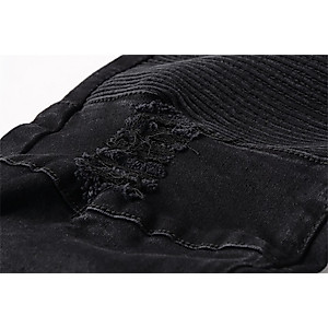 ZLZ Black Ripped Biker Jeans for Men Slim Fit, Men's Comfy Stretch Distressed Biker Jeans Pants Rock, Designer Jeans, Size 38