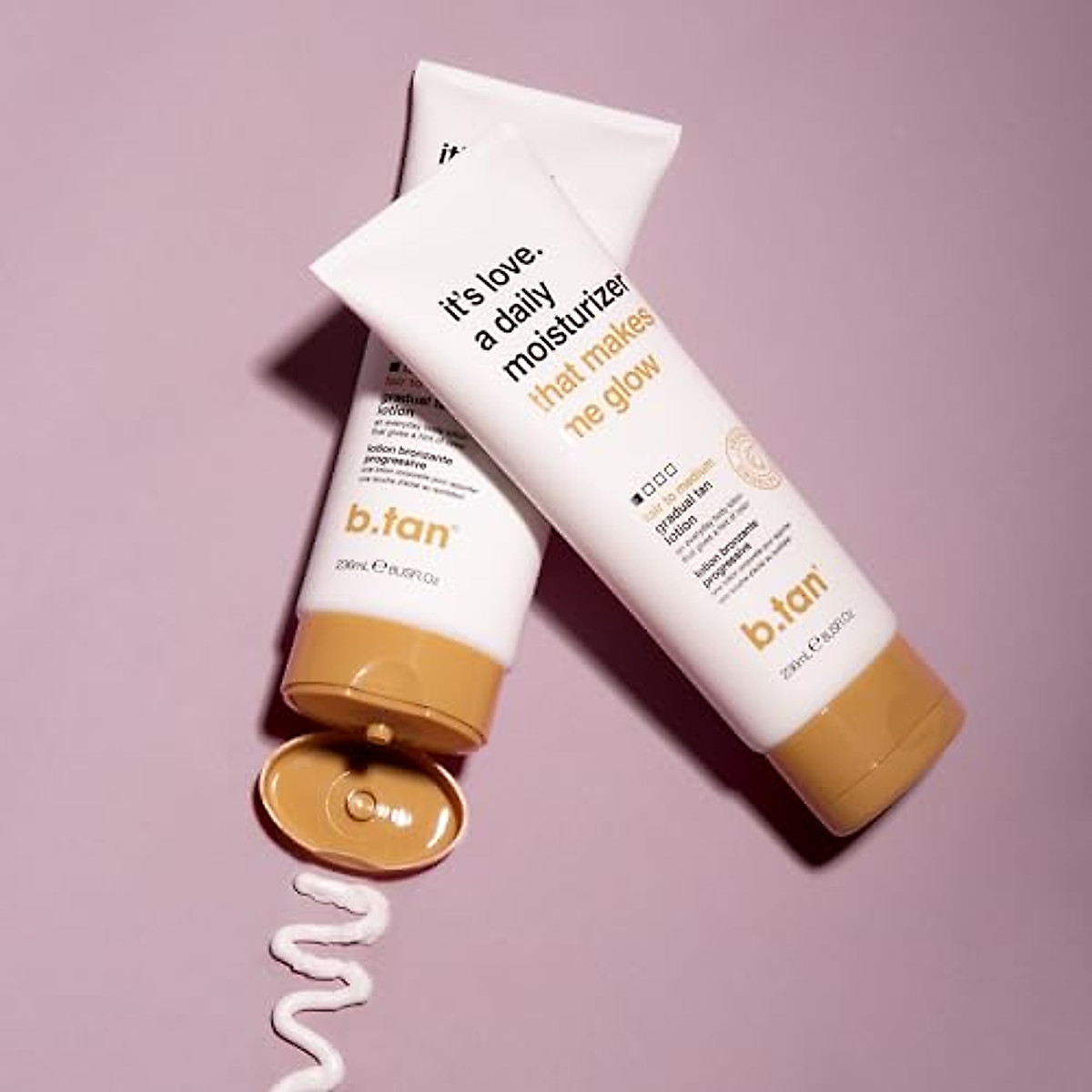 b.tan Light Gradual Self Tanning Lotion | It's Love - Daily Moisturizing Body Lotion That Gives a Hint of Color, Keeps Skin Hydrated, Silky + Smooth, Vegan, Cruelty & Paraben Free, 236ml