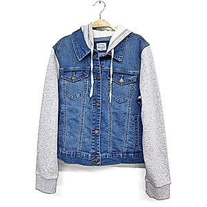 Wax Jeans Women's Juniors Hoodie Denim Jacket, Medium, Light Denim