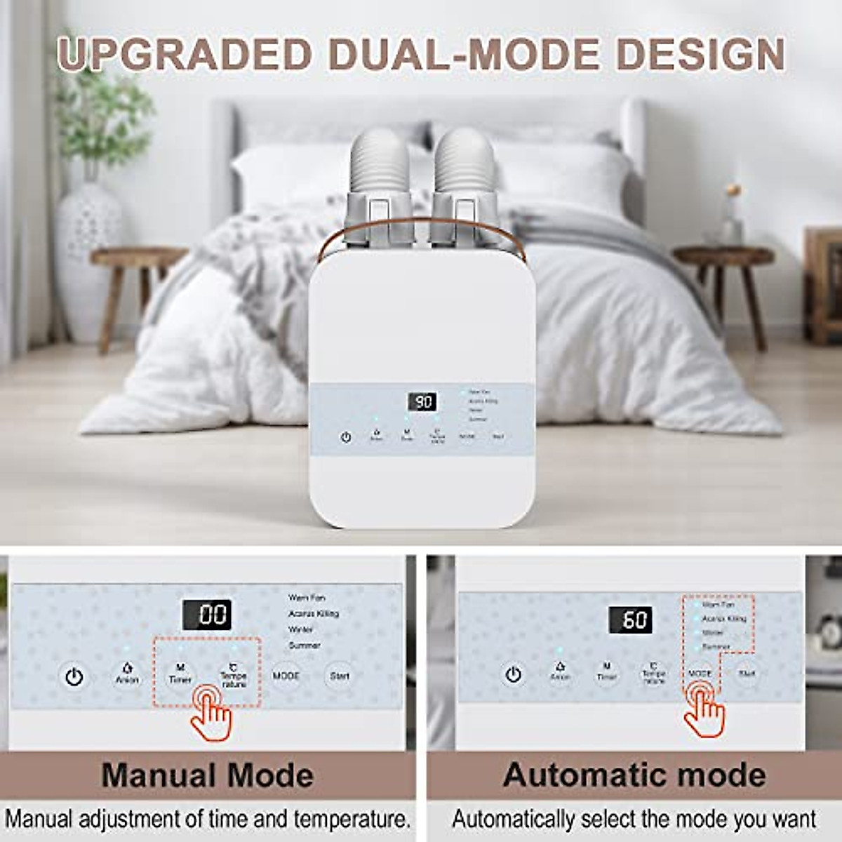 MORFY Portable Blanket Warmer, Double Nozzle Bed Warmer for Warming Bed, Blanket Warmer with Shoe Dryer Attachment, LCD Touch Double Mode Design