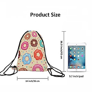 Beabes Donuts Drawstring Bags Backpack Bag Colorful Doughnuts Chocolate Blue Pink Donuts Sweet Food Dessert Sport Gym Sack Drawstring Bag String Bag Yoga Bag for Men Women