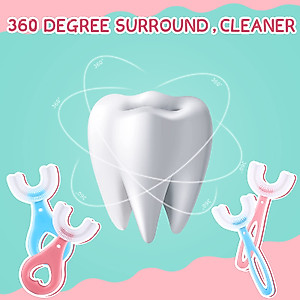 4 Packs Kids U Shaped Toothbrush, Food Grade Soft Silicone Head, Age 2-6 Kidstoothbrush 360 Degree Oral Teeth Cleaning Design for Toddlers and Children (Round and Long Style)