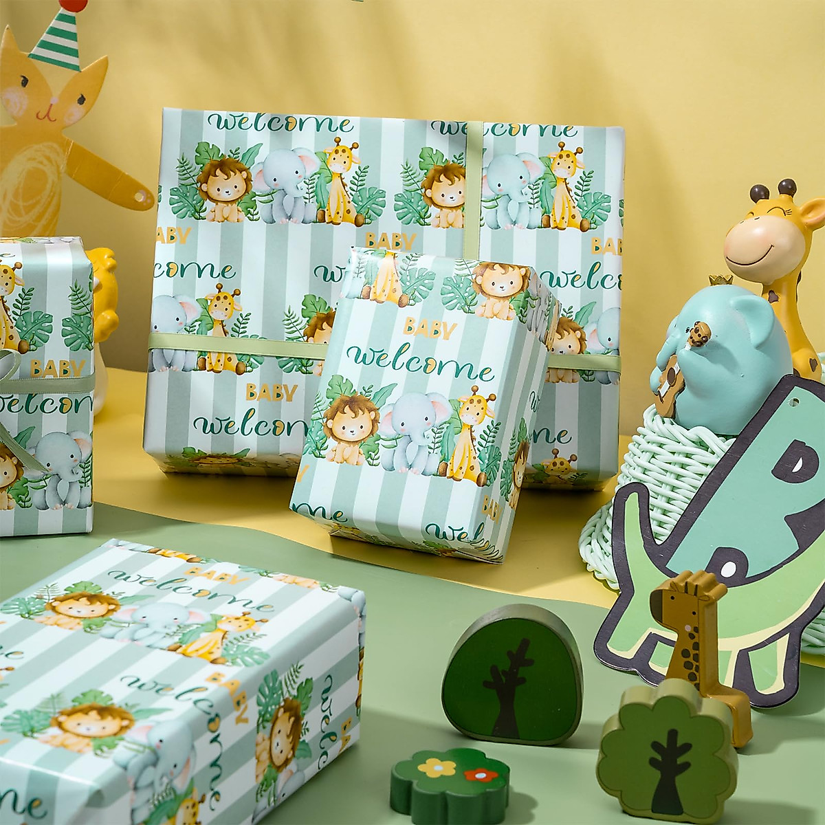 RUSPEPA Wrapping Paper Roll - Mini Roll - Animals Design Great for Birthday, Party and Baby Shower - 17 Inches X 32.8 Feet