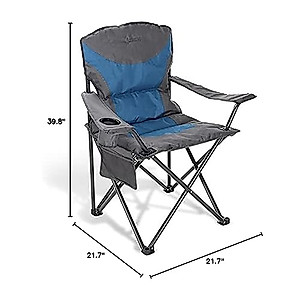 ARROWHEAD OUTDOOR Portable Folding Camping Quad Chair w/Added Ultra-Comfortable Padding, Cup-Holder, Heavy-Duty Carrying Bag, Padded Armrests, Supports up to 330lbs, USA-Based Support (Blue & Gray)