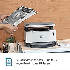 HP Neverstop Laser MFP 1202w Wireless Monochrome All-in-One Printer with cartridge-free toner tank, comes with up to 5,000 pages of toner in the box (5HG92A)