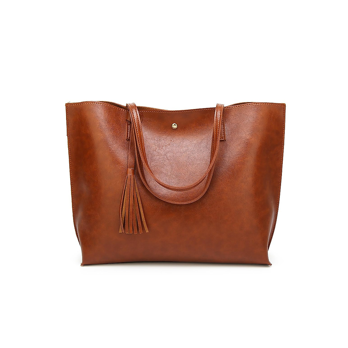 Dreubea Women's Soft Faux Leather Tote Shoulder Bag from, Big Capacity Tassel Handbag Brown New S