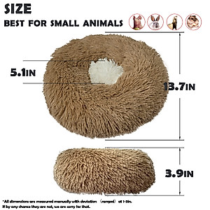 TTANFY Ferret Plush Donut Bed Soft Plush Small Pet Cushion Long Plush & Self-Warming Bed Waterproof Bottom for Ferret Guinea Pig and Small Animals (Brown)
