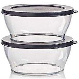 Tupperware Clearly Elegant 4.2 cup 990ml Bowl Set of 2 Black Seal