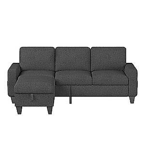 Sunrise Coast Sectional L Shaped Sofas & Couches with Ottoman Modular Convertible 3 Seat Sofas for Living Room Small Apartment, Couches with Storage Space, Dark Gray