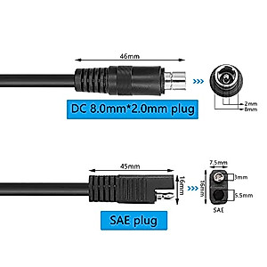 24V DC8mm to SAE Extension Cable DC 8.0mm x 2.0mm Male Plug to SAE Solar Adapter Connector Cable 14AWG for Car,Motorcycle,Solar Panel,Portable Generator,Solar Power Station Etc.