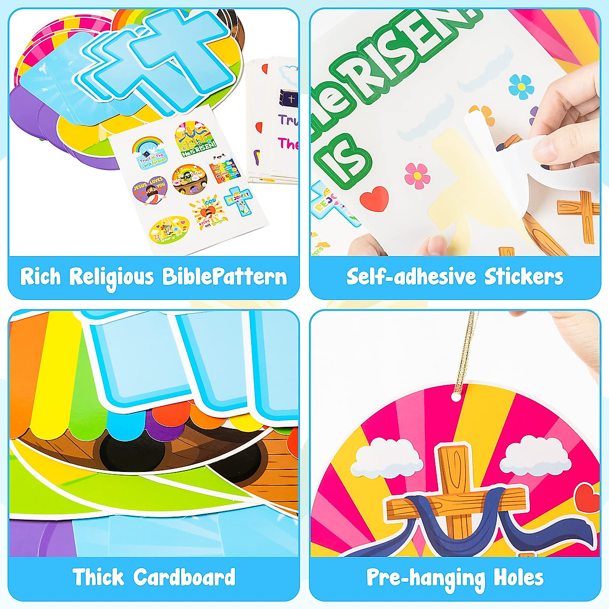 Haooryx 66PCS Christian Sunday School Craft Kit He Is Risen Hanging Ornament and Sticker Set Armor of God Crosses DIY Paper Ornament VBS Religious Sunday School Activities for Kids