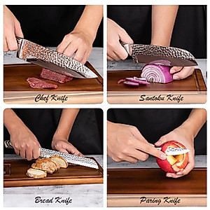 Knife Set,15 Pieces Kitchen Knife Set with Wooden Block,High Carbon Japanese Stainless Steel Knife Block Set,Ultra Sharp, Full-Tang Design ,Irregular Hammer Pattern