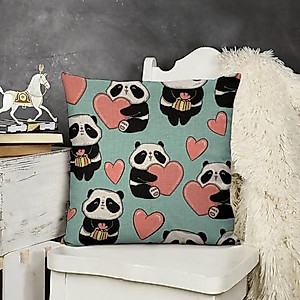 Cute Panda Heart Throw Pillow Covers 18×18 Pillowcases Set of 2 Happy Valentine's Day Linen Decorative Square Pillow Case Cushion Covers Standard Size for Sofa Couch Outdoor Bed Pillow Protectors