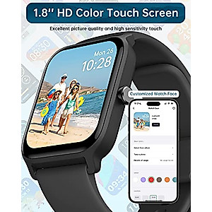 Smart Watches for Men Women (Answer/Make Call), Alexa Built in, 1.8" Full Touch Screen Fitness Tracker with Heart Rate SpO2 Sleep Monitor IP68 Waterproof Smartwatch for iPhone Android Phones, Black