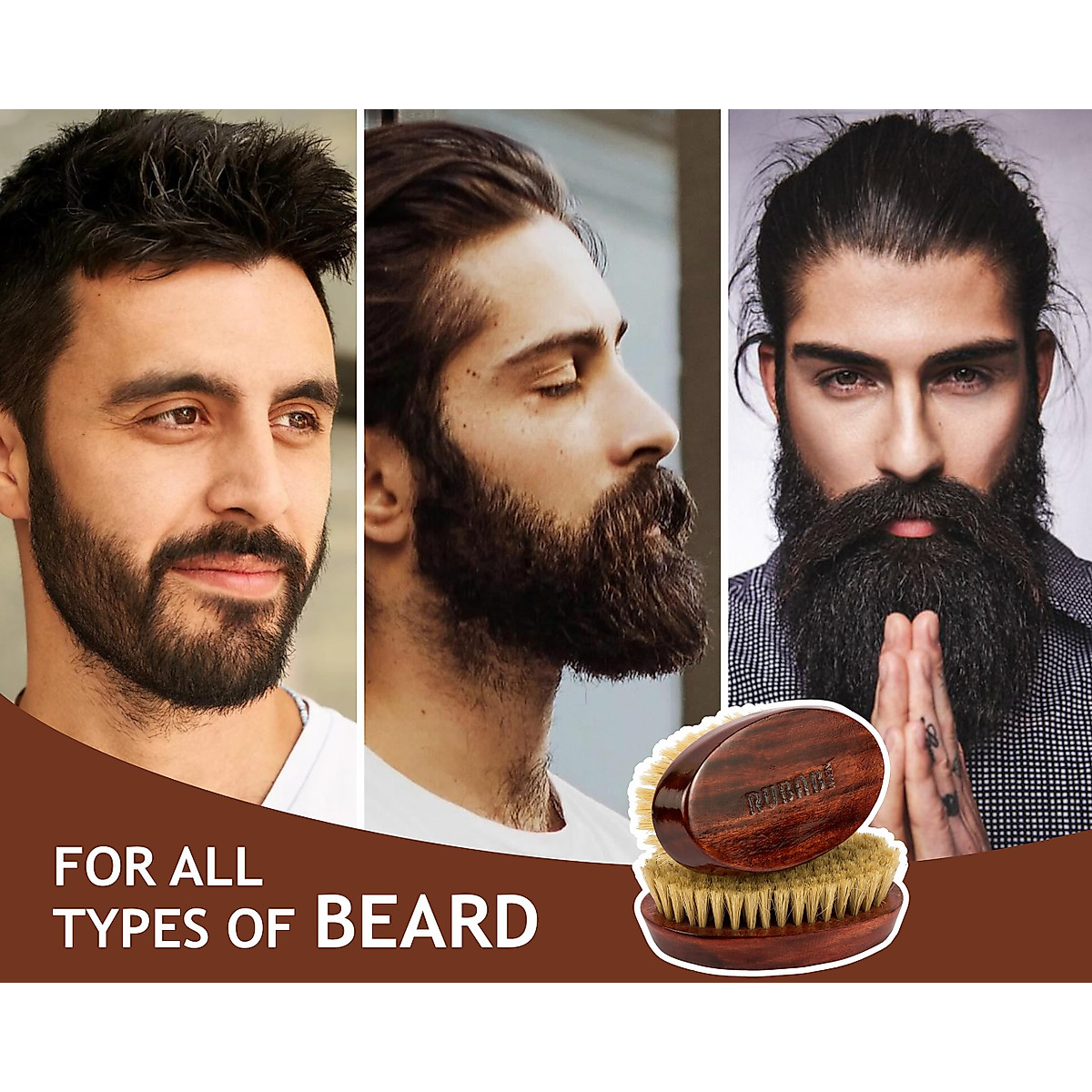 RUBAB MEN 100% Boar Bristle Beard Brush for Men | Premium Hand-Crafted Wooden Handle| Ideal for Daily Beard Style & Care | Made in India