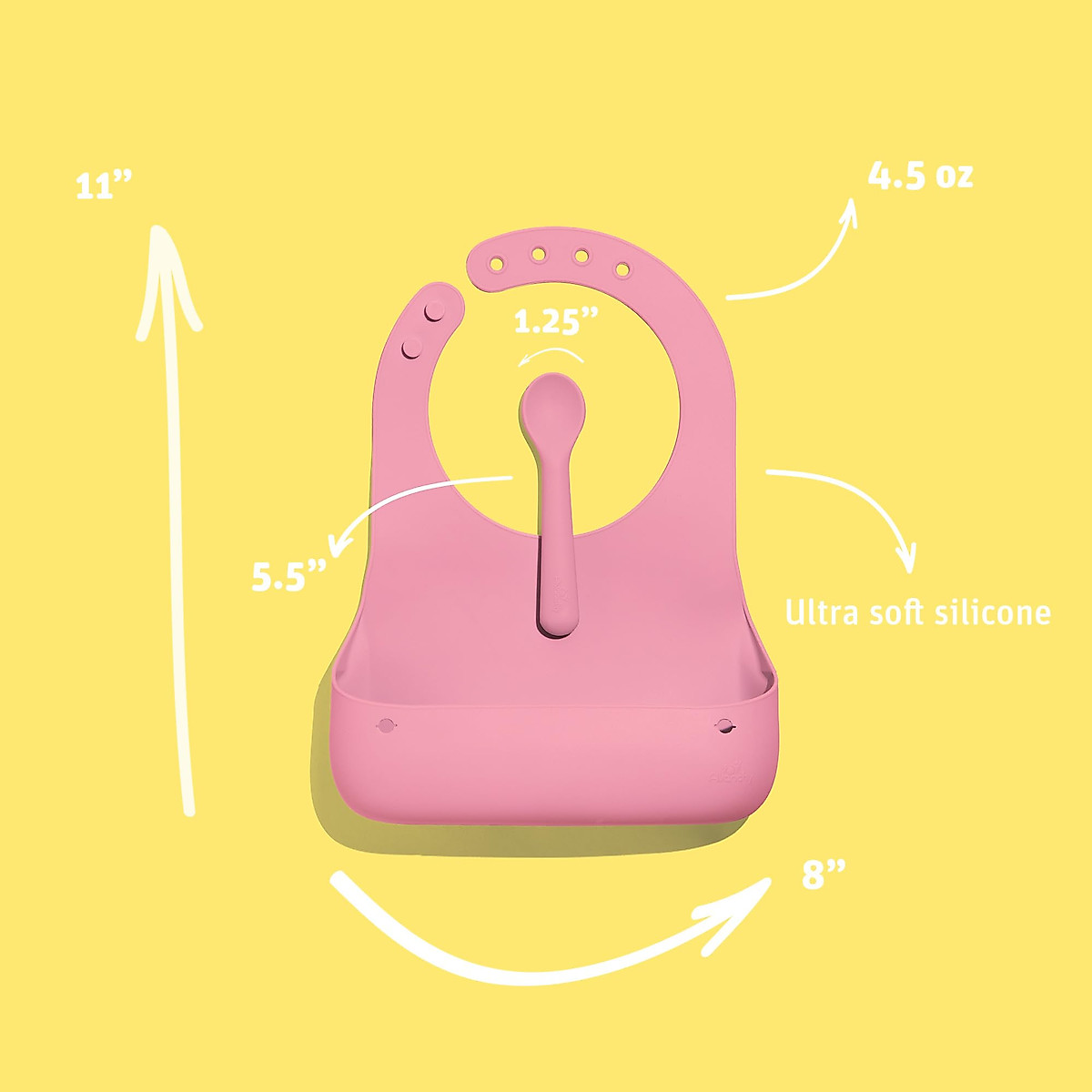 Avanchy Silicone Baby Bibs, Waterproof, Adjustable, BPA Free, Soft Unisex Set for Toddlers with Matching Spoon, Gray