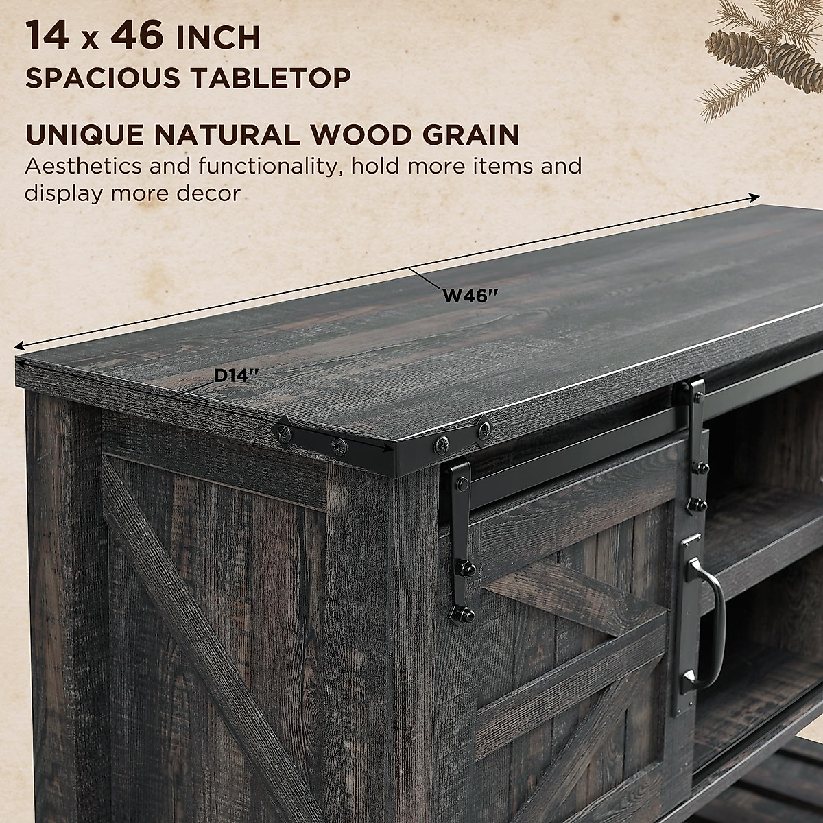 OKD Entryway Table with Sliding Barn Doors, 46" Farmhouse Console Table with Storage Shelf, Rustic Sofa Table Behind Couch, Entry Table for Hallway, Entry Way, Living Room, Foyer, Dark Rustic Oak