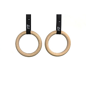 CFF Wood Olympic Rings 1.25" Diameter - 18' Black Extra Wide Numbered Straps