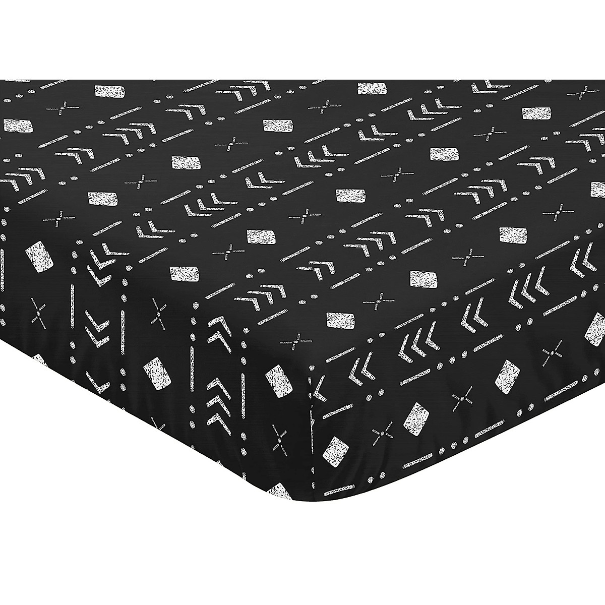 Sweet Jojo Designs Black and White Boho Mudcloth Boy Girl Fitted Crib Sheet Baby or Toddler Bed Nursery - White Black Woodland Bohemian Tribal Southwest Geometric Arrow Gender Neutral Aztec Mud Cloth