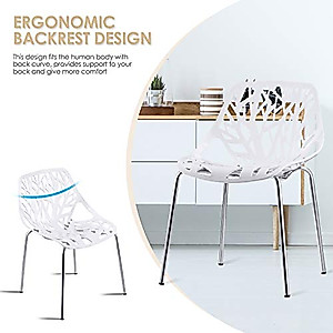 Giantex Set of 6 Modern Dining Chairs w/Plastic Feet Pads Stackable Chair Geometric Style Furniture Dining Side Chairs (6 Packs, White)