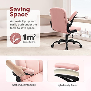 YAMASORO Executive Office Chair Pink Mid-Back Office Desk Chairs with Wheels and Flip-up Arms Leather Computer Chair for Girls,Women