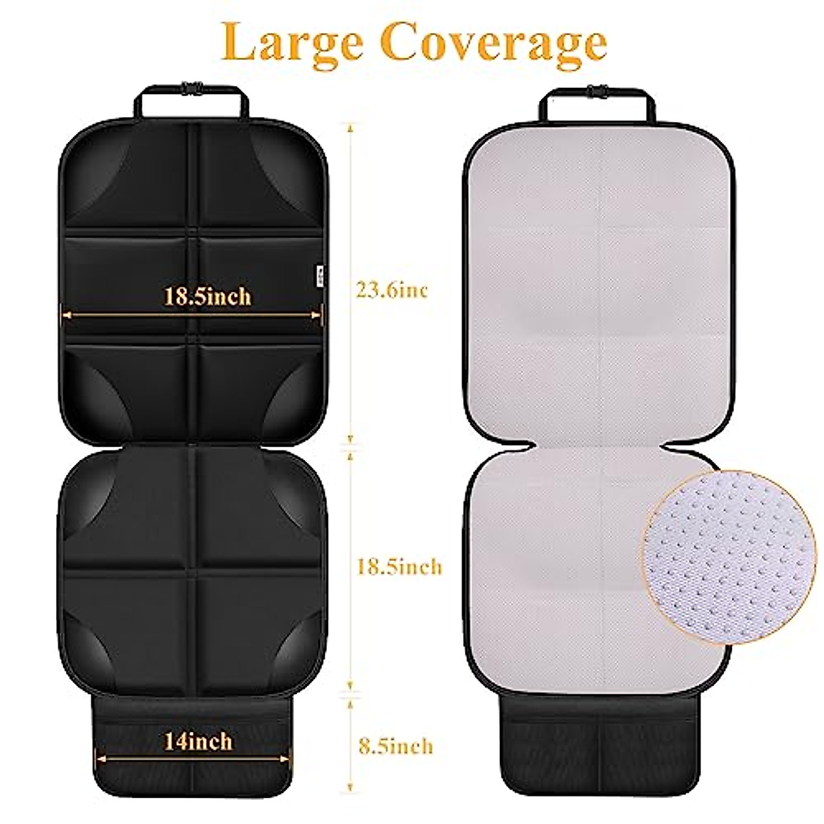 Meolsaek Car Seat Protector, Non-Slip Padded Backing Will Not Leave Imprint, Thickest Carseat Seat Protector for Child Car Seat 2 Pack for SUV, Sedan, Truck, Leather Car Seat (Black)