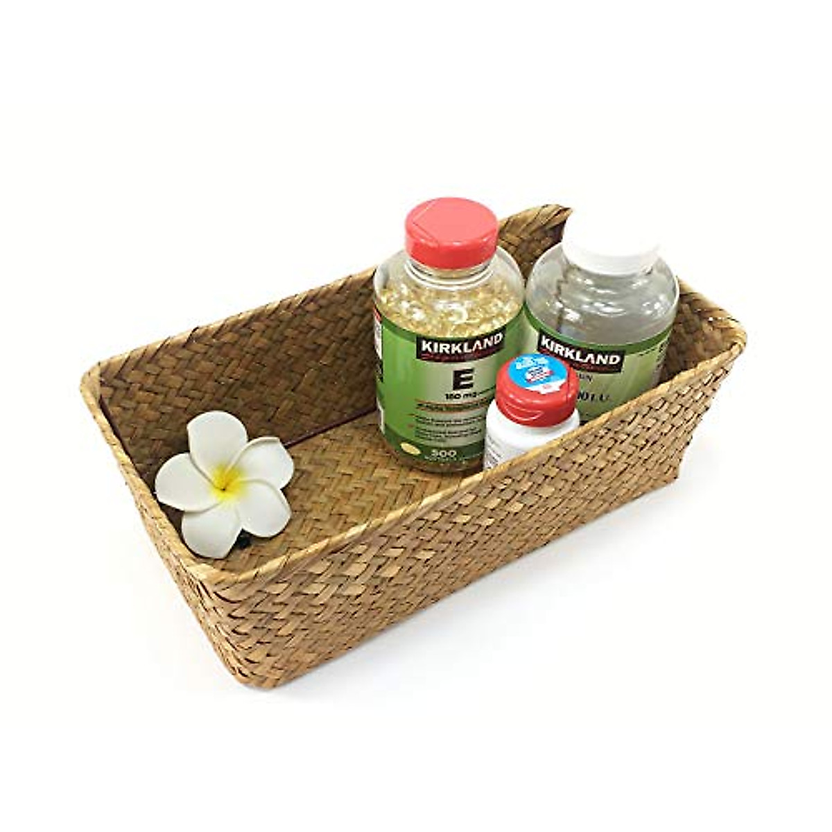 Hand-woven Seagrass Storage Rectangular Basket and Home Organizer Bins,Natural Water Hyacinth Basket (brown, M)