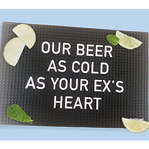 Our Beer As Cold As Your Ex's Heart 17.7" x 11.8" Funny Bar Spill Mat Rail Countertop Accessory Home Pub Decor Slip Resistant Bar Covering for Craft Brewery Kitchen Cafe Restaurant