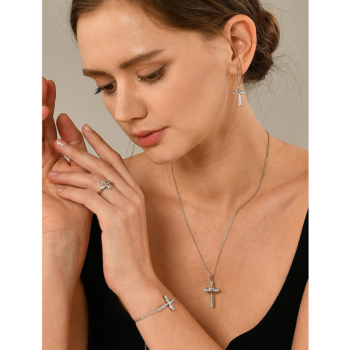 YL Women's Cross Necklace Sterling Silver Infinity Crucifix Pendant Cubic Zirconia Criss Jewelry