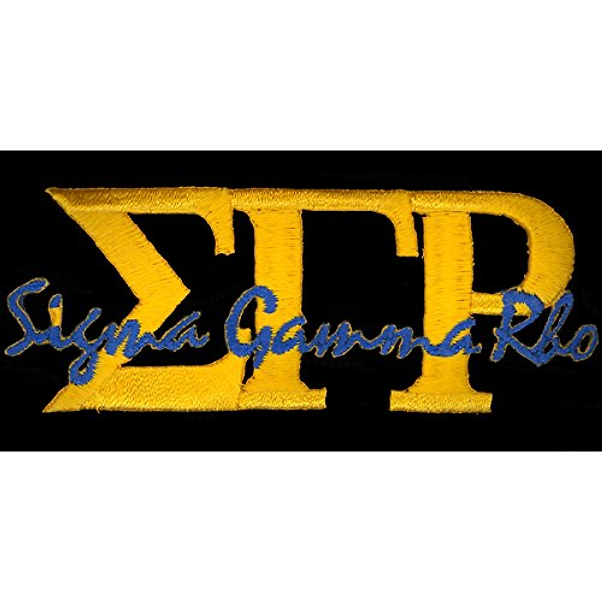 Sigma Gamma Rho 4" Wide Gold with Blue Signature Letters Emblem Patch