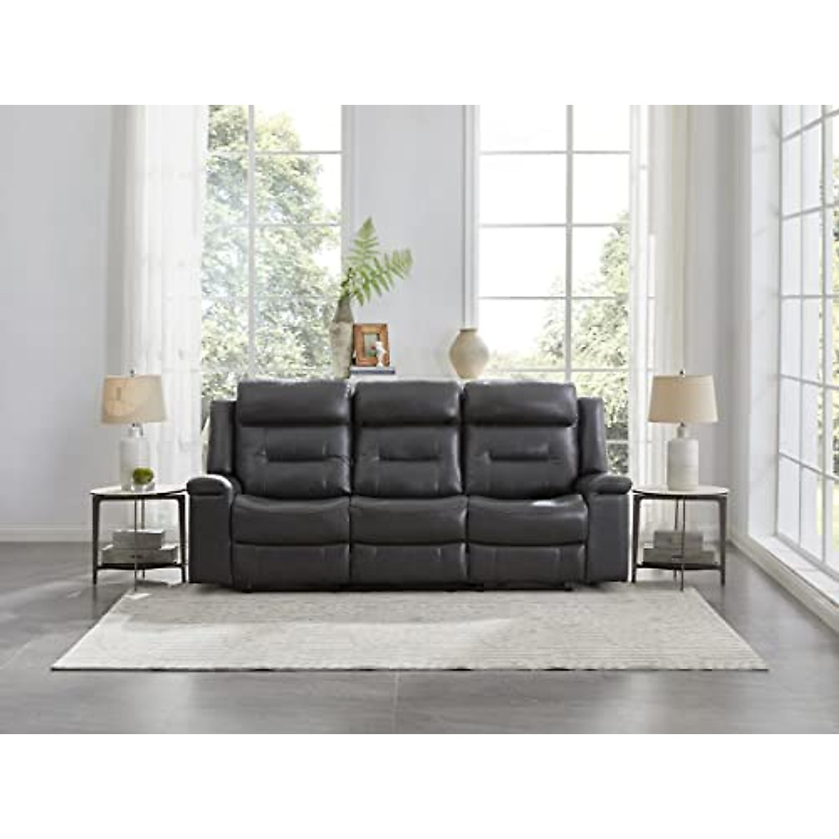 Signature Design by Ashley McAdoo Contemporary Faux Leather Tufted Reclining Power Sofa, Black
