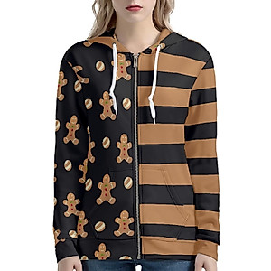 TOFRIMADE Zip Up Hoodie Women Christmas Trendy Hoodies y2k Fall Jacket Oversized Sweatshirts Casual Drawstring Hoodie with Pockets, Christmas Gingerbread Man