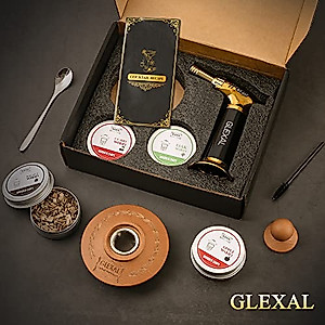 Bourbon Whiskey Cocktail Smoker Kit with Torch, Glexal Drink Smoker Infuser Kit with Four Flavors Wood Chips for Smoked Old Fashioned Cocktails, Whiskey Bourbon Gifts for Men Father's Day (No Butane)