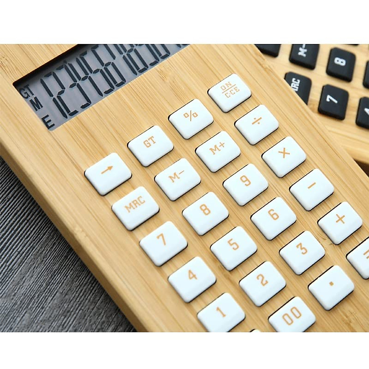 Solar Calculator 12-Digit Display Large Screen Bamboo and Wood Calculator Student Financial Desktop Office Learning Computer (Color : B, Size : One Size)
