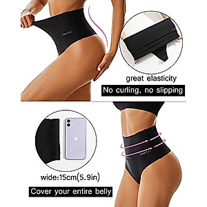 FINETOO High Waisted Thongs for Women Tummy Control Underwear Soft Nylon Stretchy No Show High Rise Thong Panties 4 Pack