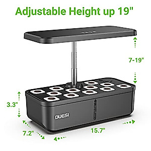 DUESI 12Pods Hydroponics Growing System,Upgrade Indoor Herb Garden 2.0 with Grow Light,Plants Germination Kit with Silent Pump,Automatic Timer,4.5L Large Leakproof Water Tank,Upto 19