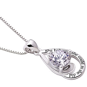 ALOV Jewelry Sterling Silver "She believed she could so she did" Cubic Zirconia Pendant Necklace