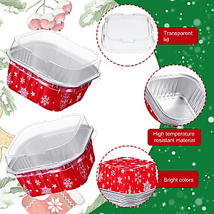 Suttmin 200 Pcs Christmas Baking Cups Foil Pans with Lids 5oz Mini Cake Containers Aluminum Cupcake Liners Square Dessert Cups Xmas Disposable Tin Muffin for Xmas Party(Snowflake)