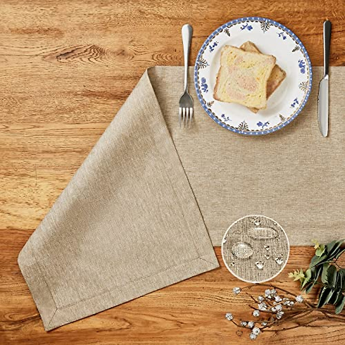 Mebakuk Linen Farmhouse Table Runner Large Burlap Style Soft and Waterproof Decorative Fabric Runner for Outdoor Wedding and Dinner (14 x 72 Inch, Mocha)