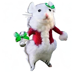 Walbest Wool Felted Christmas Mouse Ornament, Felted Animal Mouse Christmas Tree Decor, Needle Felted Christmas Mouse Desktop Mouse Doll Felt Gifts for Christmas Decorations E