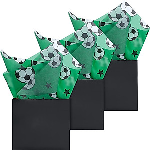 Kavoc 100 Sheets 20 x 14 Inch Soccer Tissue Paper Football Tissue wrapping paper sheets bulk for Gift Wrapping Green Football Field Tissue Paper for Birthdays Party Gift Bag DIY Pompom Confetti Crafts